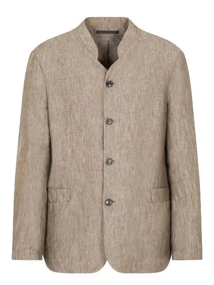 Giorgio Armani Single-breasted Jacket In Linen Chambray - Blue