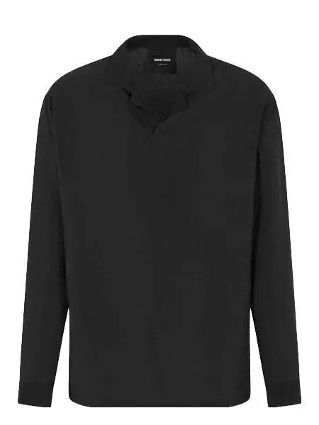 Giorgio Armani Jacquard Cupro Polo Shirt - Black
