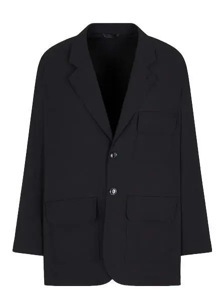 Giorgio Armani Single-breasted Jacket In Pure Wool Crêpe - Navy