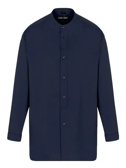 Giorgio Armani Shirt Jacket In Virgin Wool Canvas - Navy