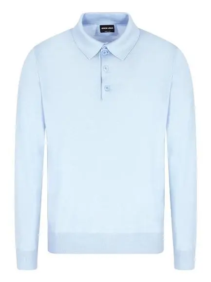 Giorgio Armani Long-sleeved Polo Shirt In Virgin Wool - Blue