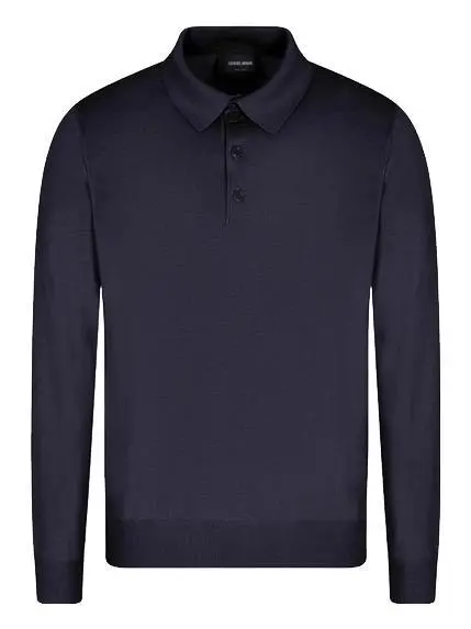 Giorgio Armani Long-sleeved Polo Shirt In Virgin Wool - Green