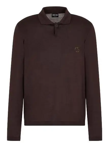 Giorgio Armani Long-sleeved Polo Shirt In Virgin Wool - Red