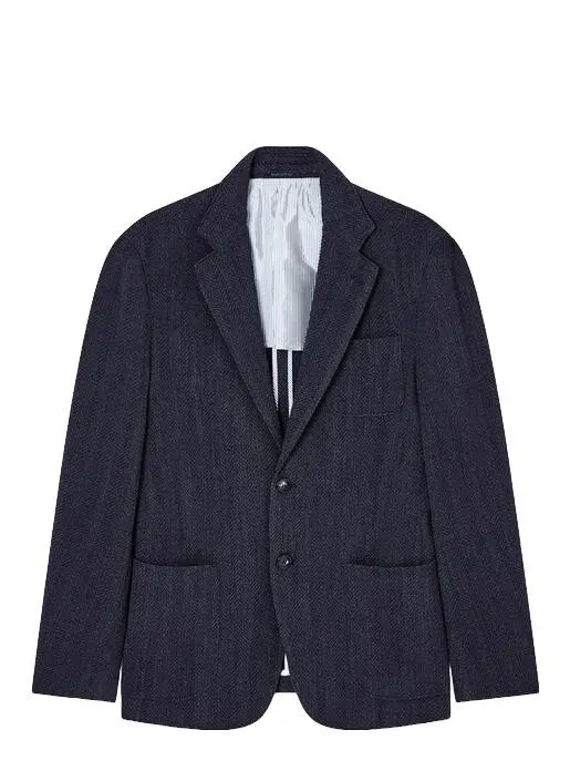 Giorgio Armani Upton Line Single-breasted Jacket In Chevron Stretch Virgin Wool - Blue