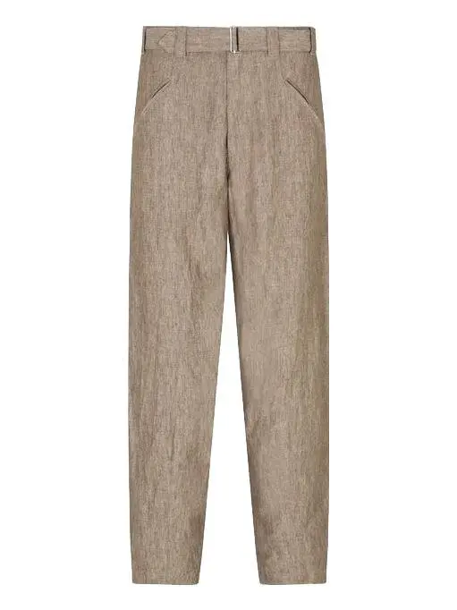 Giorgio Armani Flat-front Trousers In Linen Chambray - Blue