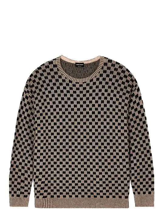 Giorgio Armani Crew-neck Jumper In Cashmere And Silk Blend Jacquard - Black