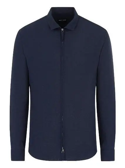 Giorgio Armani Zipped, Cotton-seersucker Shirt - Blue
