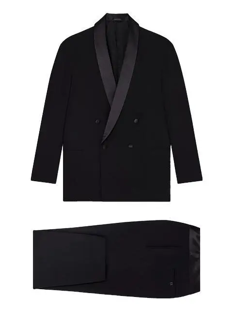 Giorgio Armani Double-breasted Tuxedo In Pure Virgin Wool Crêpe - Black