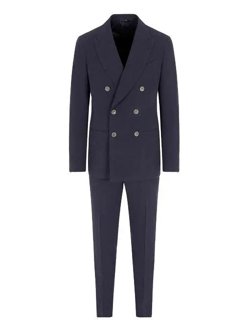 Giorgio Armani Napoli Line Linen Canvas Double-breasted Suit - Blue