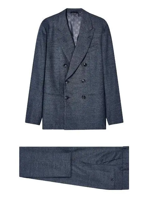 Giorgio Armani Napoli Line Double-breasted Suit In Denim-effect Virgin Wool And Cashmere - Black