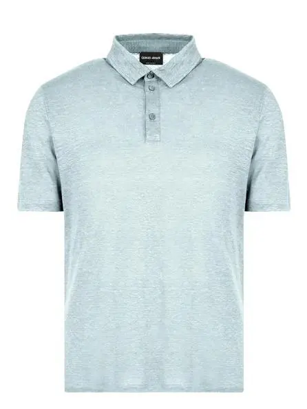 Giorgio Armani Short-sleeved Polo Shirt In Pure Linen Jersey - Blue