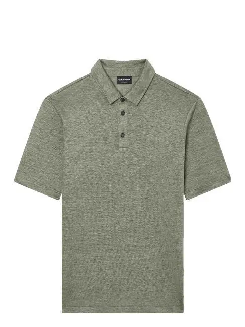 Giorgio Armani Short-sleeved Polo Shirt In Pure Linen Jersey - Green