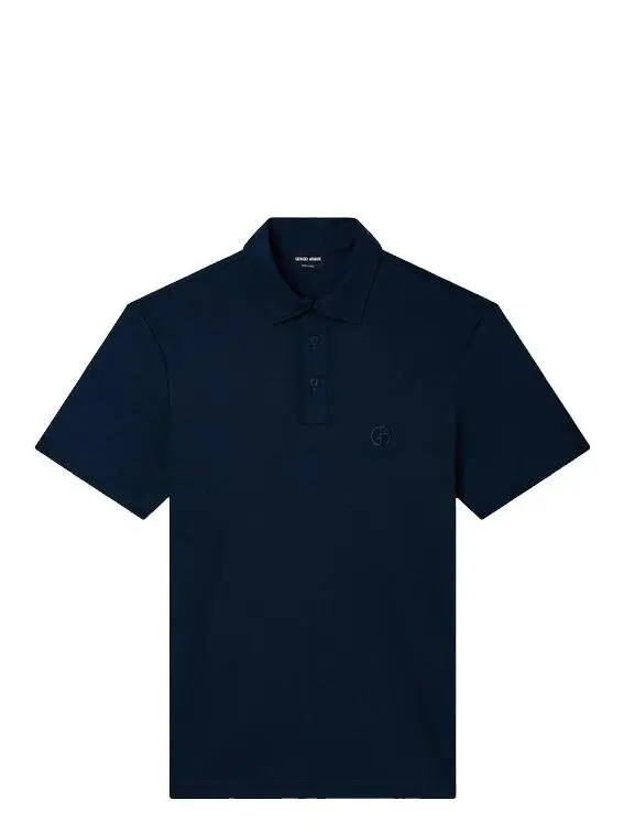 Giorgio Armani Pure Cotton Interlock Polo Shirt With Embroidered Logo - Blue
