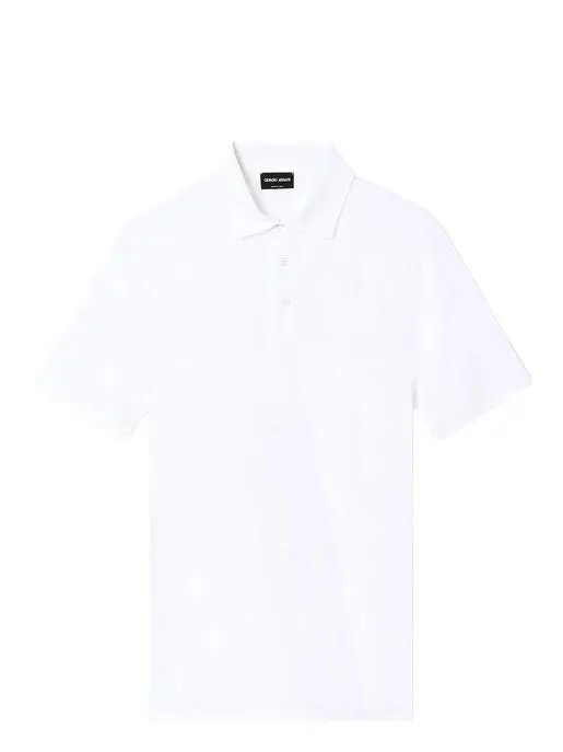 Giorgio Armani Pure Cotton Interlock Polo Shirt With Embroidered Logo - White