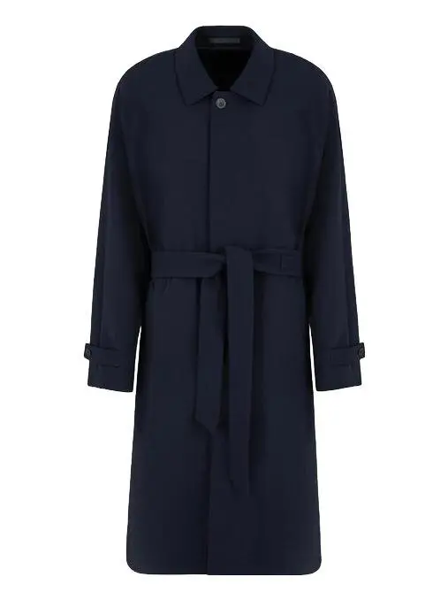 Giorgio Armani Virgin Wool Double Crêpe Trench Coat - Navy