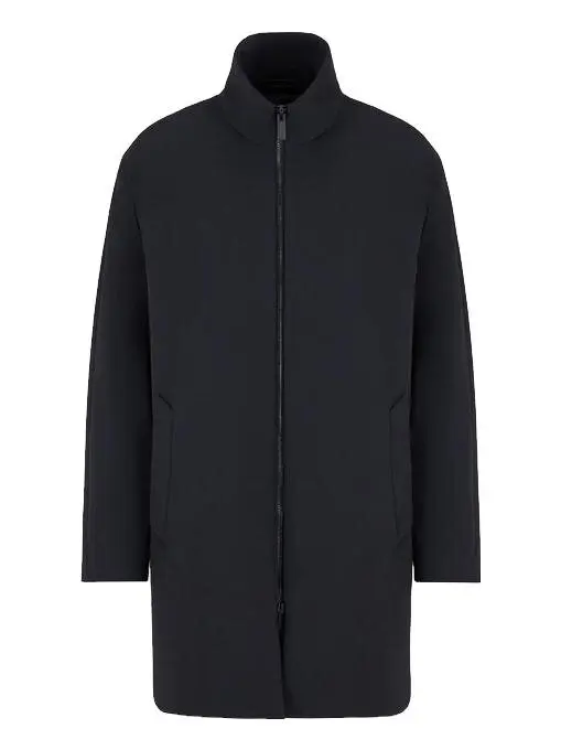 Giorgio Armani Long Technical Wool Pea Coat - Navy