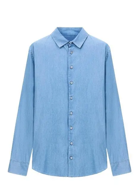 Giorgio Armani Regular-fit Shirt In Cotton Denim - Blue