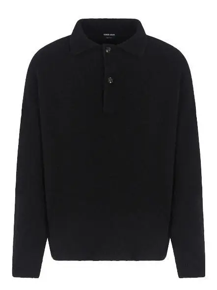 Giorgio Armani Long-sleeved Stretch Polo Shirt In Cashmere And Silk - Black