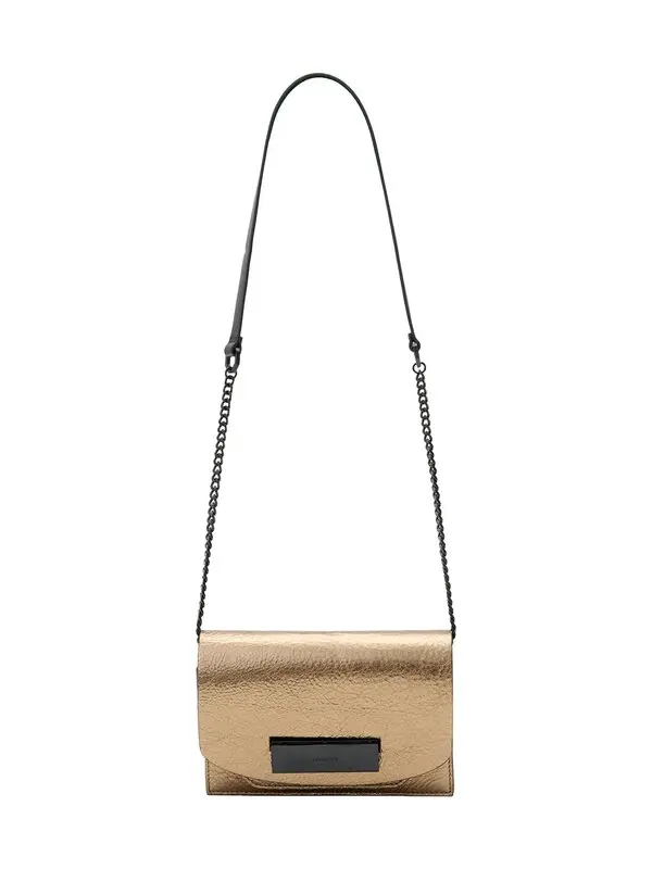 ALLSAINTS Etta Metallic Leather Clutch - Brass
