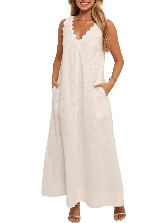 PETAL & PUP Floral Embroidered Eyelet Cotton Maxi Dress - White