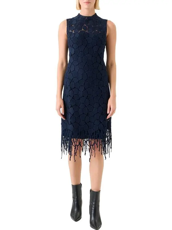 Akris Mosaic Wool-blend Sheath Dress - Navy