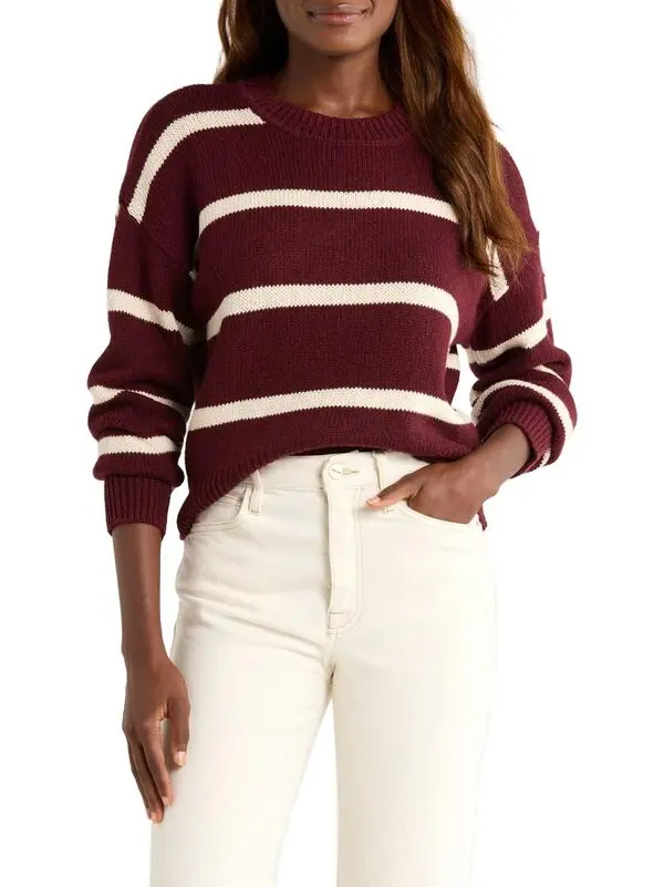 Marine Layer Berkeley Stripe Merino Wool Blend Sweater - Cherry