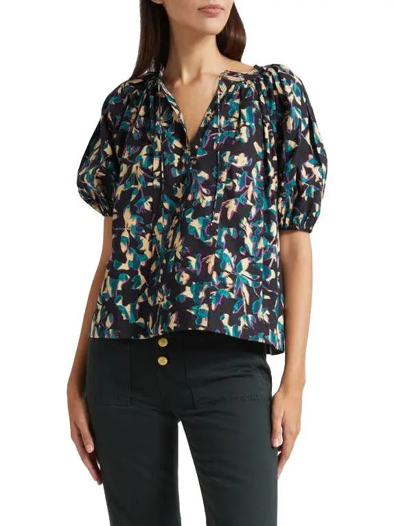Ulla Johnson Tie Neck Puff Sleeve Top - Kaleidoscope