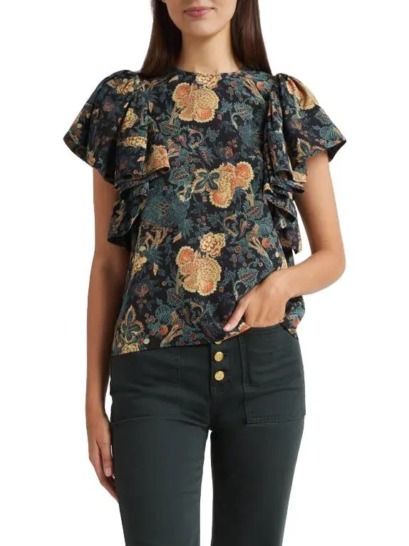 Ulla Johnson Lena Flutter-sleeve Silk Top - Nuit