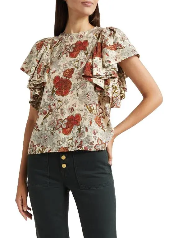 Ulla Johnson Lena Flutter-sleeve Silk Top - Winter Garden