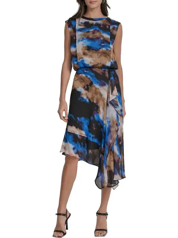 Dkny Sleeveless Asymmetric Midi Dress - Clouded Indigo