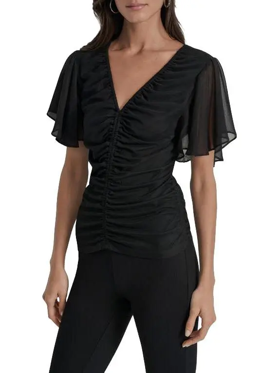 Dkny Ruched V-neck Shirt - Black