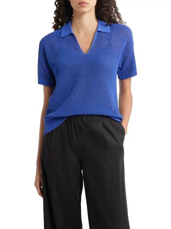 Eileen Fisher Polo Sweater Organic Cotton & Silk - Royal