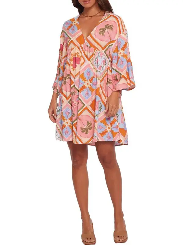 PETAL & PUP Zanna Long Sleeve Mini Dress - Multi Tile