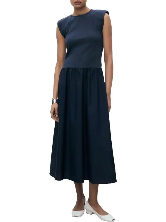 Mango Shoulder Pad Maxi Dress - Navy