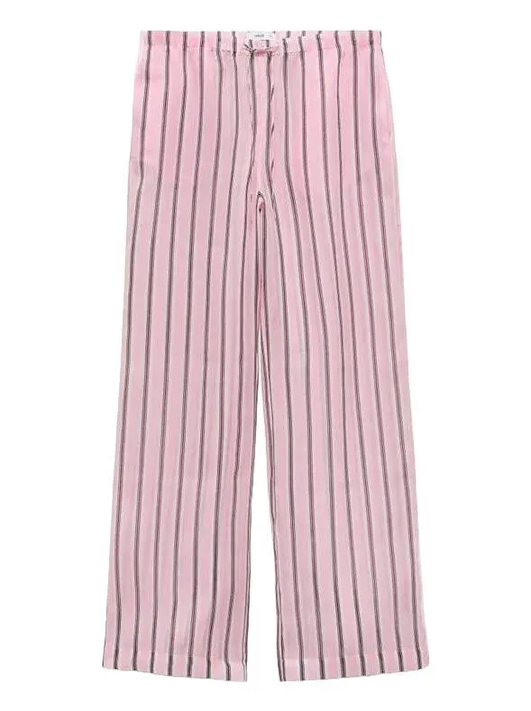 Mango Striped Wide Leg Pants - Light Pink