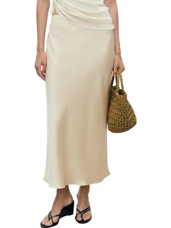 Mango Satin Midi Skirt - Pastel Yellow