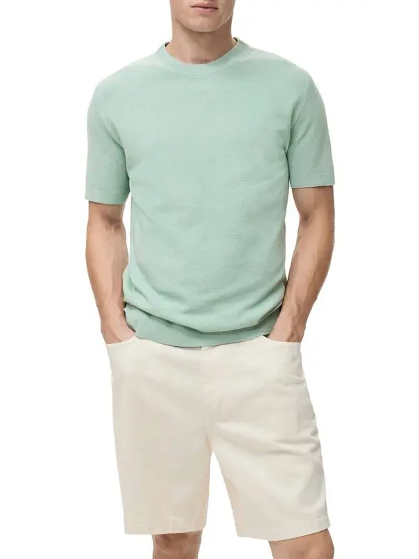 Mango Fine Knit Short Sleeve Sweater - Turquoise