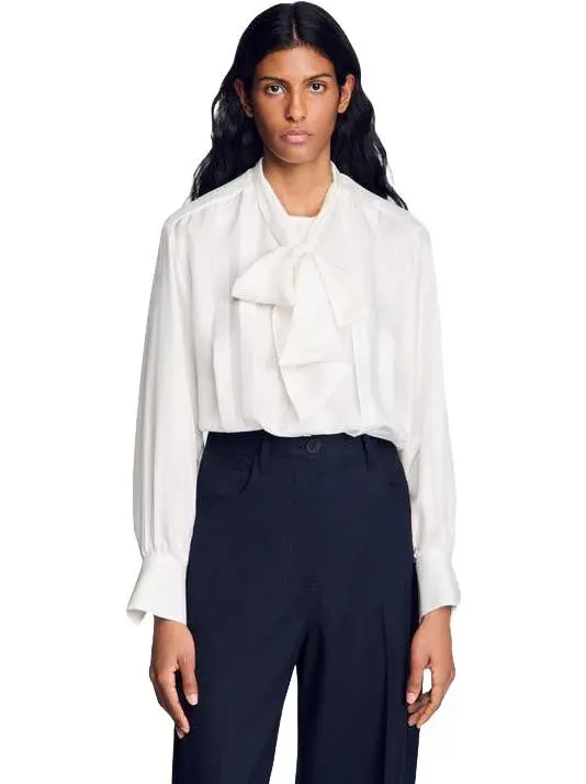 Sandro Silk Lavallière Blouse - White