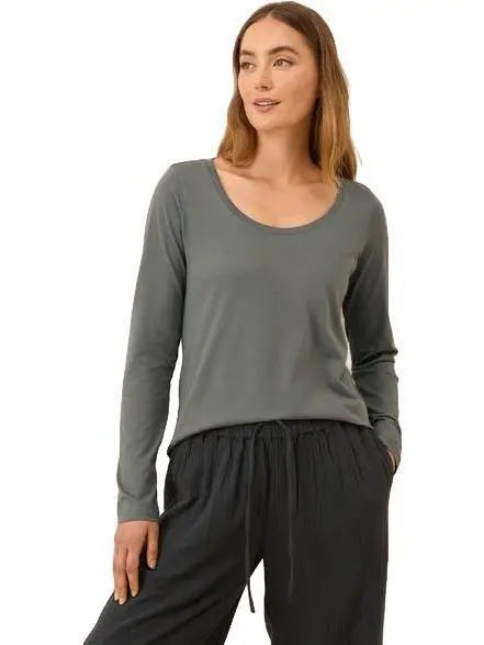 PACT Organic Cotton Softspun Long Sleeve Scoop Neck Tee - Castor Green