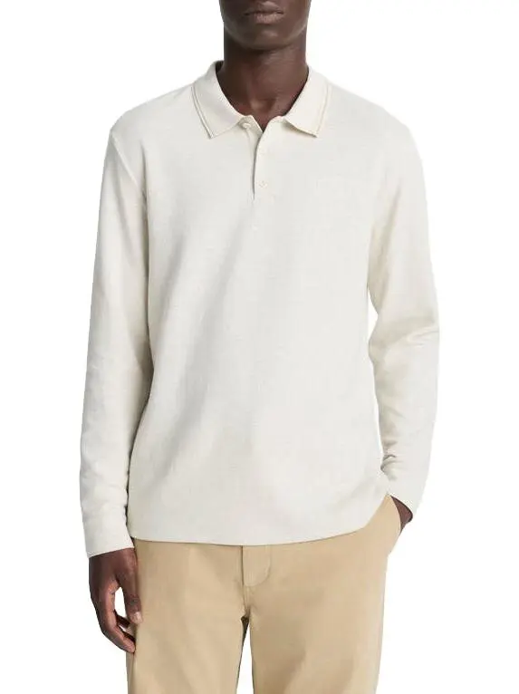 Vince Heathered Double Face Long Sleeve Polo - H Blanco/terrapin