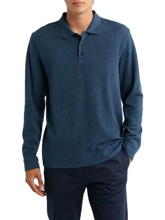 Vince Heathered Double Face Long Sleeve Polo - H Coastal/h Fog