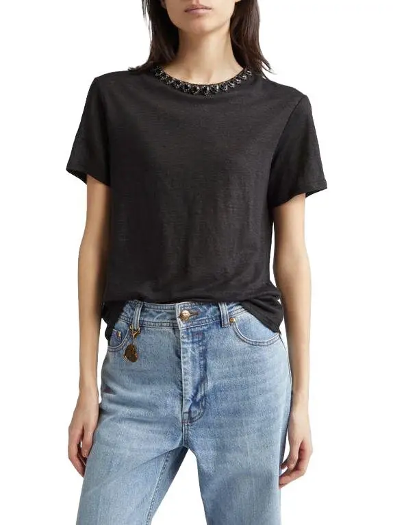 Zimmermann Crystal Embellished Linen T-shirt - Black