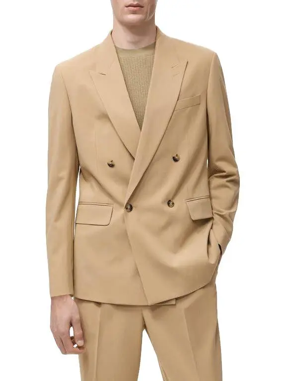 Mango Relaxed Fit Double Breasted Suit Jacket - Beige