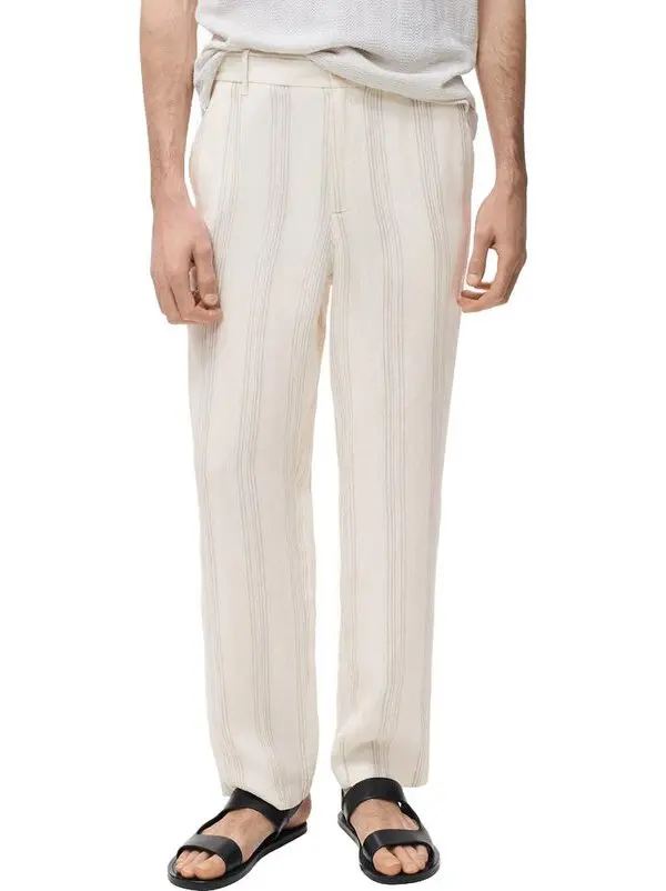 Mango Elastic Waist Linen Straight Leg Pants - Off White