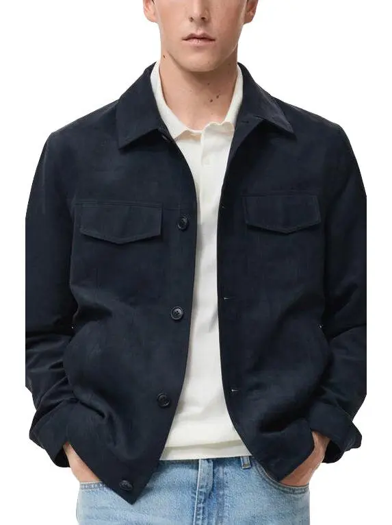 Mango Faux Suede Shirt Jacket - Navy