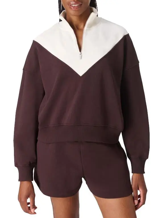 Sweaty Betty Revive Colorblock Half Zip Sweatshirt - Sable Brown/lily White