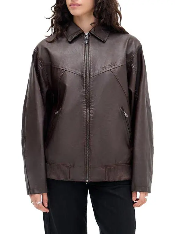 BDG URBAN OUTFITTERS Faux Leather Bomber Jacket - Brown