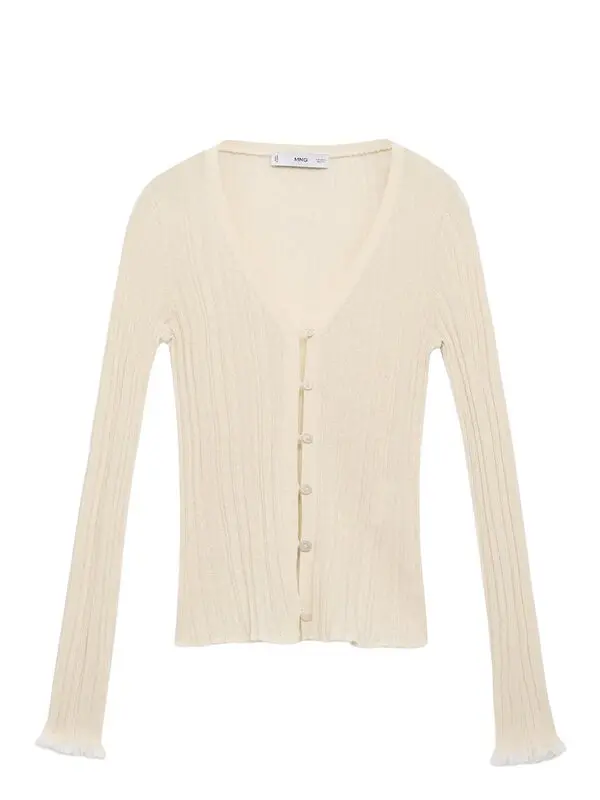 Mango Contrast Trimmed Cardigan - Ecru