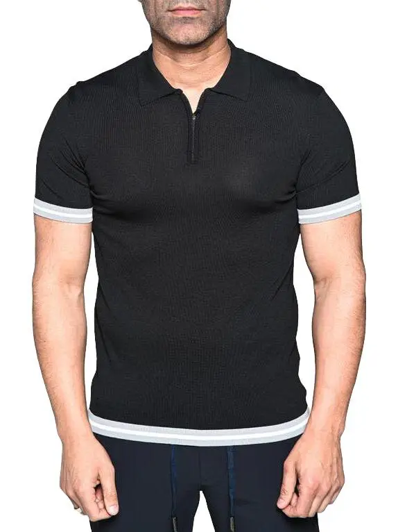 MACEOO Deep Quarter Zip Polo - Black