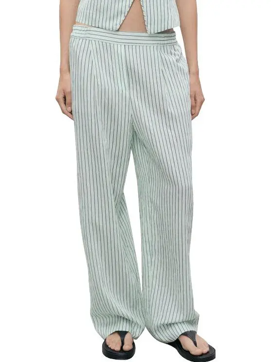 Mango Stripe Low Rise Straight Leg Jeans - Pastel Green